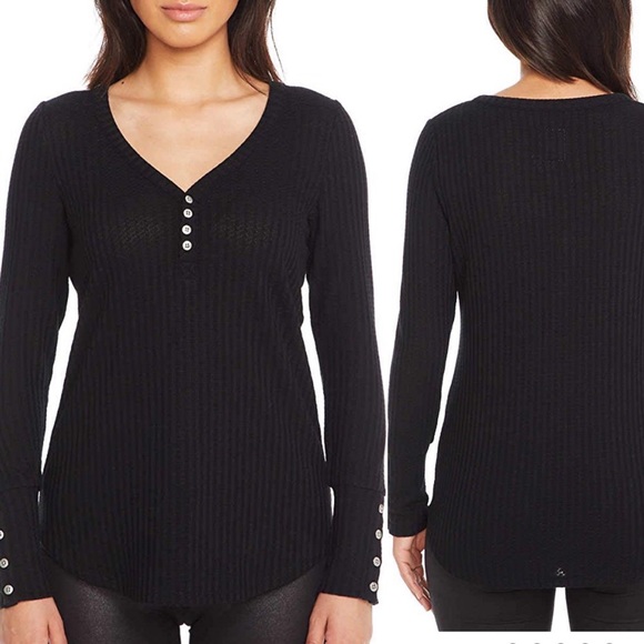 Chaser | Tops | Chaser Black Vneck Thermal Long Sleeve Top S | Poshmark